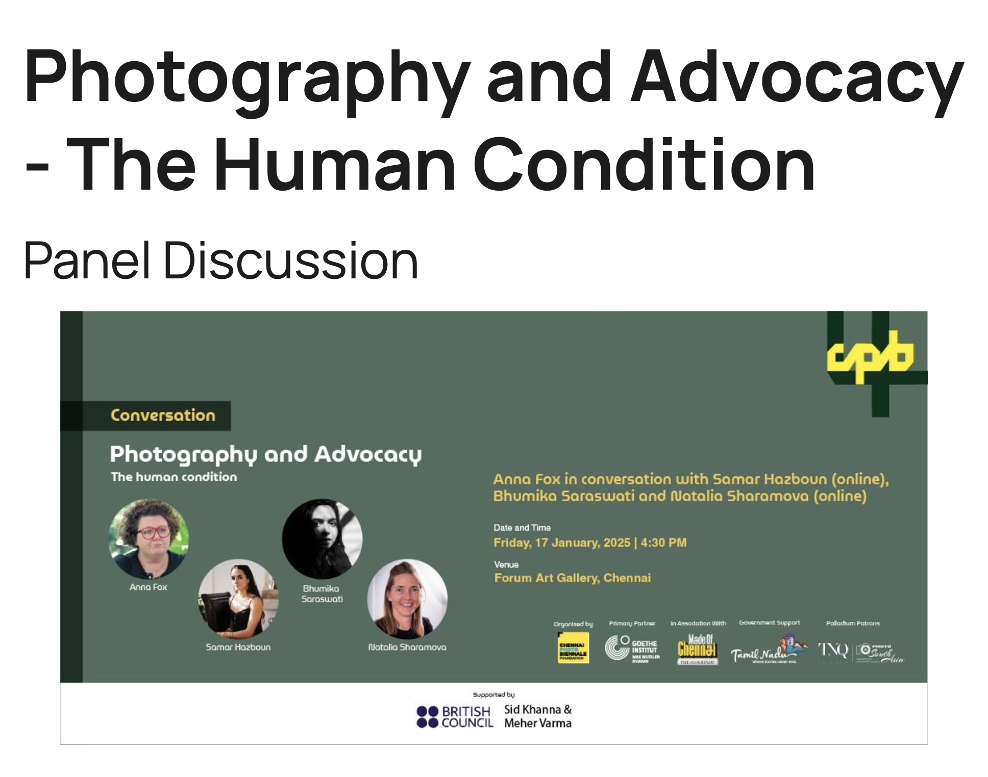 Fast Forward Panel Discussion: Photography and Advocacy – The Human ...